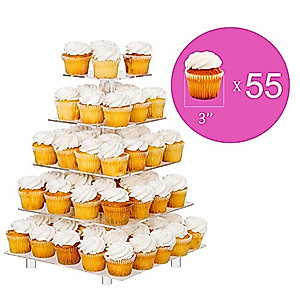 Jusalpha 5 Tier Square Cupcake Stand - Premium Cupcake Holder - Acrylic Cupcake Tower - Ideal for Weddings Birthday Parties, Candy Bar Decor 5SF-S (LED Light Option: Battery)…