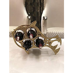 MyArtsyHouse Tabletop Wine Rack | 5 Bottles Wine Holder Storage Stand with Stylish Design | Fish Shaped | Perfect for Home Decor, Bar, Wine Cellar, Basement, Cabinet | Modern Metal (Gold) | SUMMER END