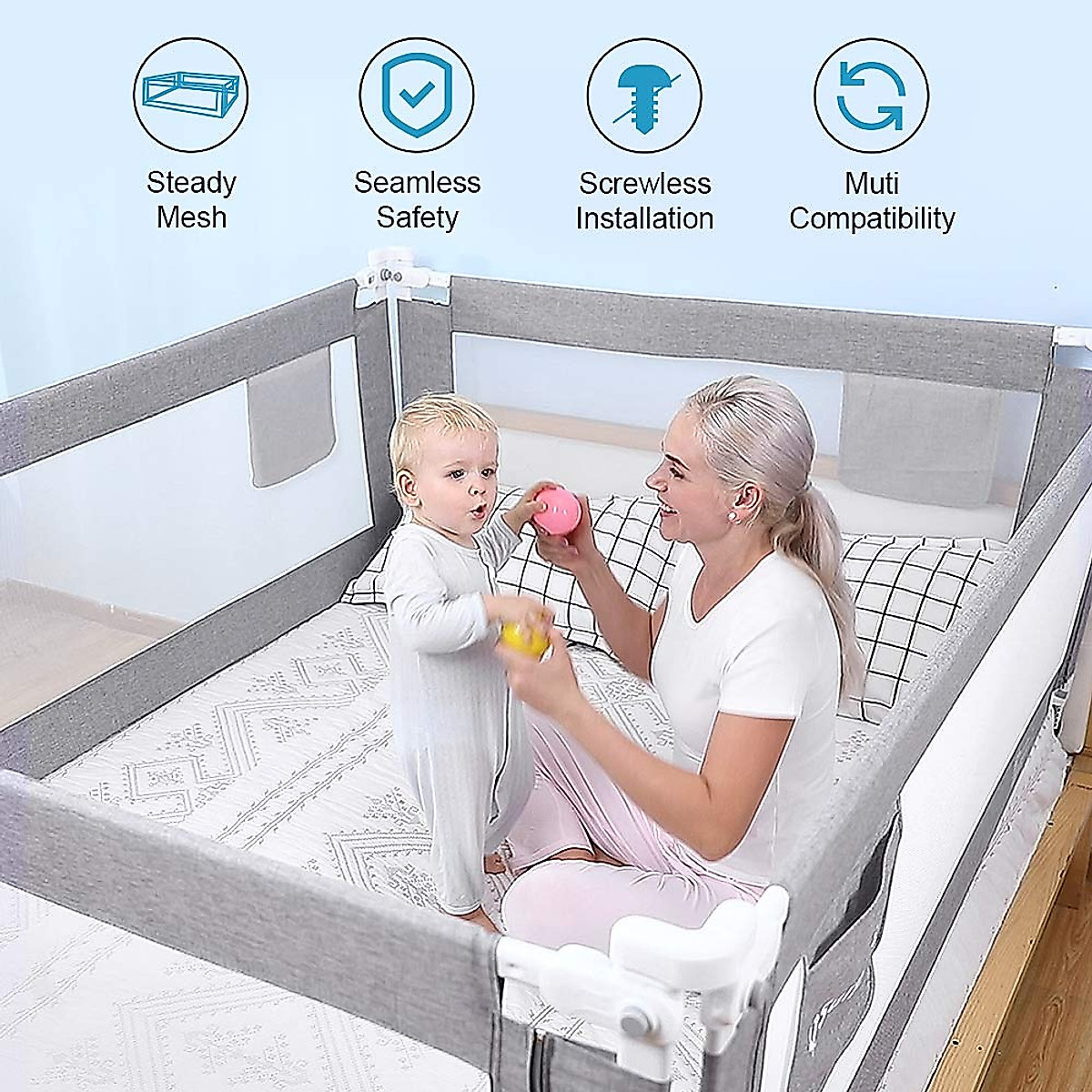 SURPCOS Bed Rails for Toddlers -New Upgraded Extra Long Bed Guardrail for Kids Great Fit for Twin, Double, Full-Size Queen & King Mattress (One Side 78.7 x 26 Inch, Buck)