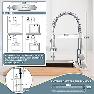 Homikit Kitchen Faucet Brushed Nickel with Pull Down Sprayer & Soap Dispenser, Stainless Steel Spring Faucets with Deck Plate 1 or 3 Hole, High Arc Commercial Sink Faucet for Farmhouse Laundry RV Bar
