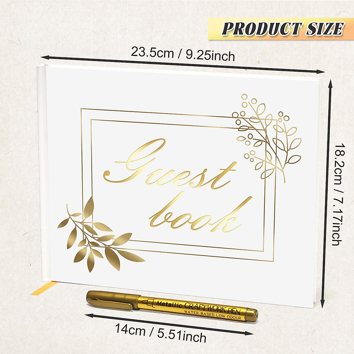 Gold Foil Leaves Wedding Guestbook,Gold Foil Hardcover for Wedding,Guestbook Wedding Reception with 2 Pens,9x7'' Personalized Wedding Guestbook ,Bridal Shower,Baby Shower,Graduation,Birthday,Party