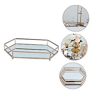 Parliky Display Practical Home Skincare Gold L Vanity Tray Style Containers Storage Holder Bathroom Platter Creatively Makeup Trinket Organiser Ring Bedroom Shaped Glass Snack Organizer
