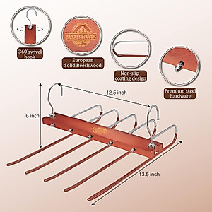 Altai Republic Wooden Pants Hangers Space Saving - 5 in 1 Jean Hangers for Closet - Trouser Hangers, Stainless Steel Extendible, Multi Hanger, Magic Hanger, Wardrobe Clothes Hanger Holder (Mahagony)