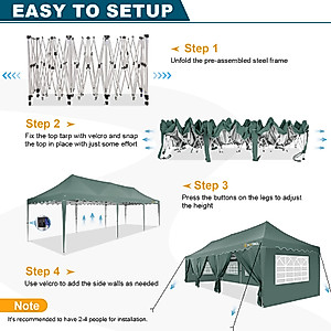 HOTEEL Tents For Parties,10x30 Canopy Outdoor Canopies with 8 Sidewalls, Waterproof Sun Resistant Pop Up Canopy Portable Wedding Tent with Rolling Bag & Sandbags for Large Event,Backyard,Birthday,Gray