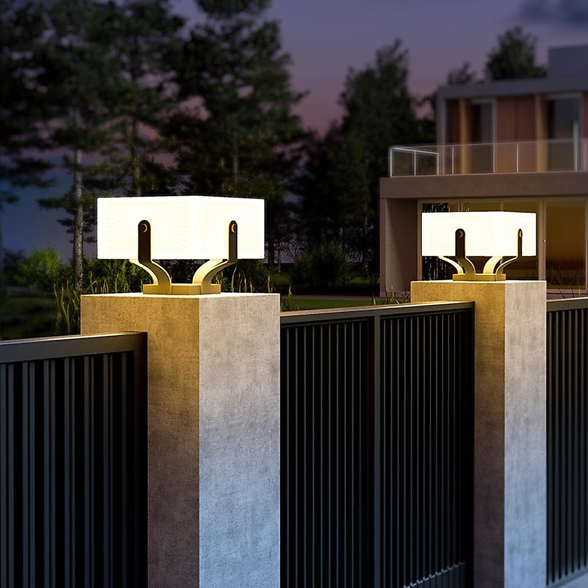 BEMITH Solar Post Lights Outdoor Stainless Steel Waterproof Courtyard Column Light Square Wall Stigma Lamps Decorations Landscape Lighting for Garden Villa Gate Fit 4X4, 5X5 Or 6X6 Wooden Posts