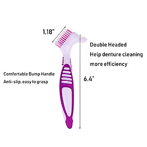 EvaGO 3 Pcs Denture Cleaning Brush with Multi-Layered Bristles and Ergonomic Rubber Handle Portable Denture Brush Double Sided Brush for False Teeth Cleaning (Blue, Purple, Orange)