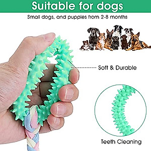 cobee Puppy Teething Chew Toys with Cotton Ropes, 3 Packs 360° Deep Clean Small Dog Chew Toy Rings Interactive Dog Toys for Small Medium Dogs, Oral Teeth Soothe Itching for Dog Teeth Health