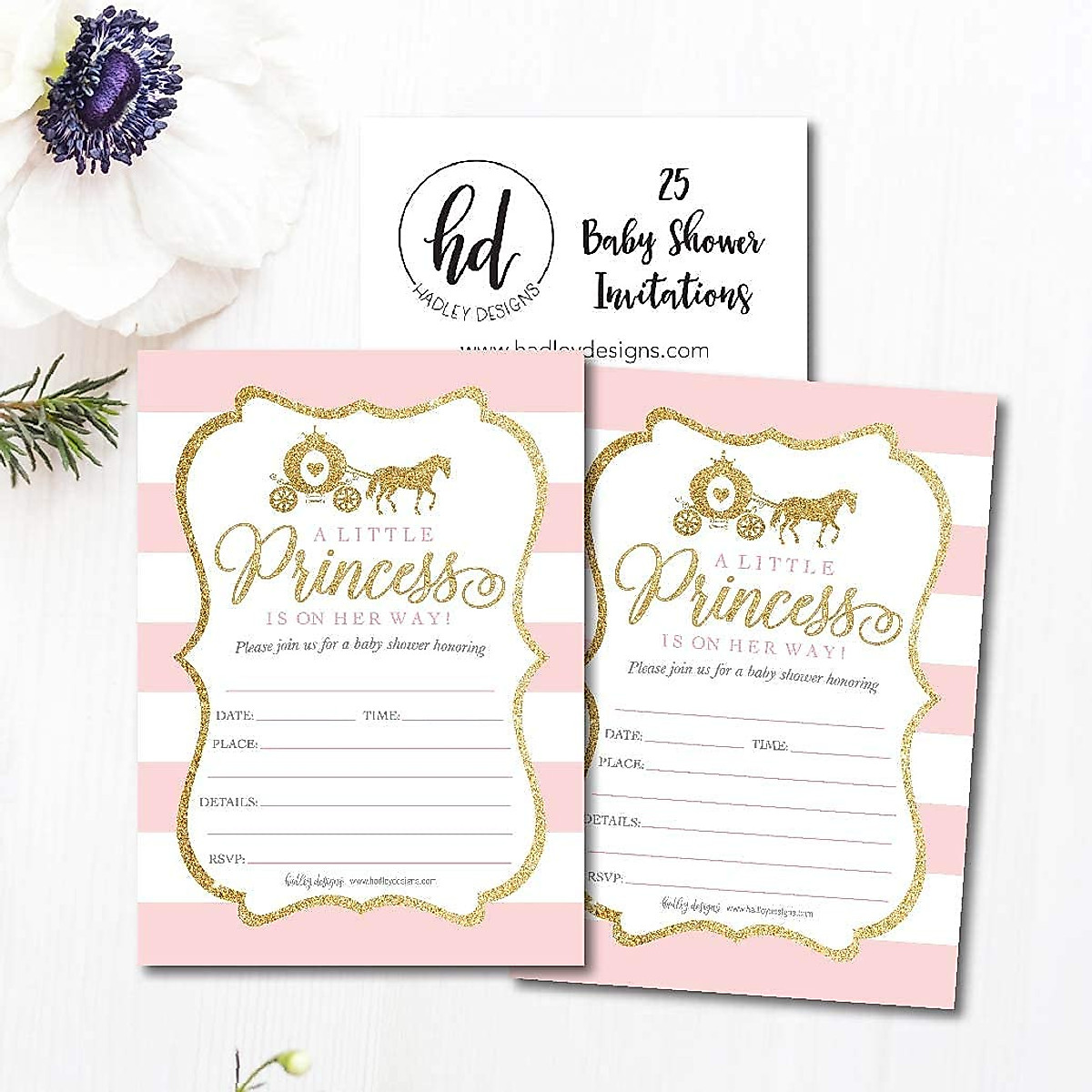 Hadley Designs 25 Little Princess Baby Shower Invitations, 25 Diaper Raffle Tickets for Baby Girl, Pink & Gold Fill or Write in Card, Diaper Raffle Cards