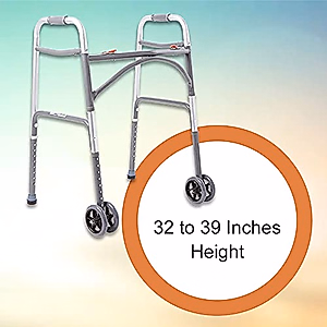 McKesson Folding Walker with 5 in Wheels, Bariatric, Steel, Height Adjustable 32 in to 39 in, Weight Capacity 500 lbs, 1 Count