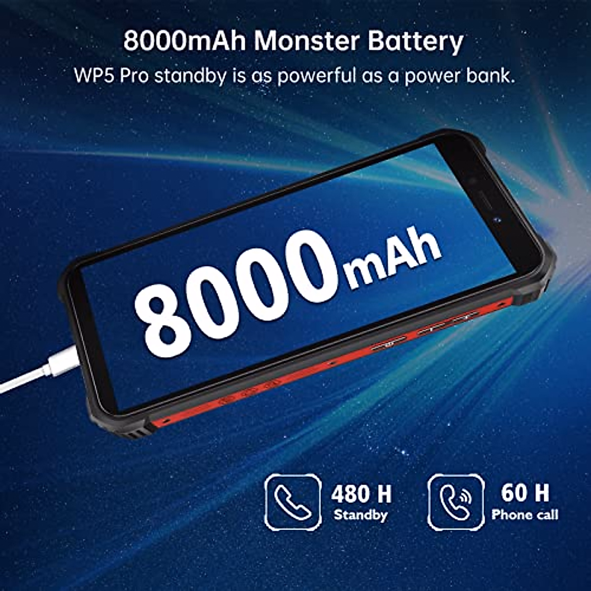OUKITEL Rugged Cell Phone WP5 Pro, Unlocked Smartphone 4GB+64GB 5.5''HD+ Screen, 8000mAh Battery IP68 Waterproof Rugged Smartphone, 4G LTE Dual-SIM Android 10 System, 13MP Triple Camera Face ID