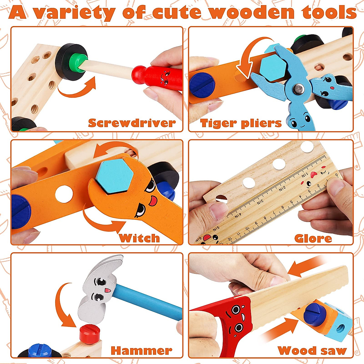 Wooden Kids Tool Set,Tool Kit for Kid with Wooden Tool Box,Educational DIY Construction STEM Toy,Preschool Learning Toy Gifts for Toddlers Boys Girls Age 3 4 5 and Up (47 Pieces)
