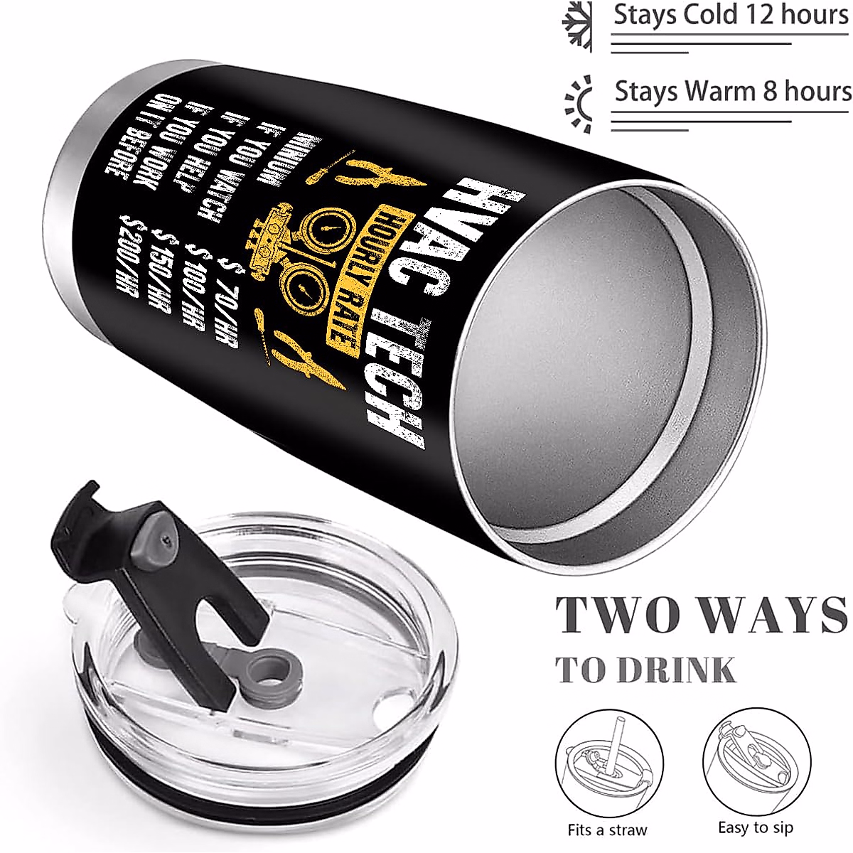 MIFK US Store HVAC Tech Gifts for Men, Funny HVAC Technician Tumbler for Dad, Husband, Boyfriend, Cowoker, Mechanic Tradesman's Coffee Travel Mug Tumbler with Lid Straw 20oz (20OZ 1)