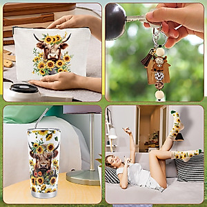 Keluna Highland Cow Gifts for Women - 4Pcs Sunflower Highlandcow Gift, 20oz Highland Cattle Tumbler with Lid Straw Cattle Makeup Bag Keychain Socks for Cow Lovers Girls Birthday Christmas Gifts