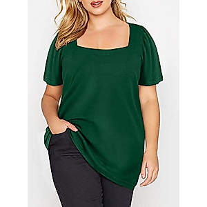 Eytino Womens Plus Size Tshirts Summer Square Neck Puff Sleeve Loose Casual Blouse Tops,2X Green