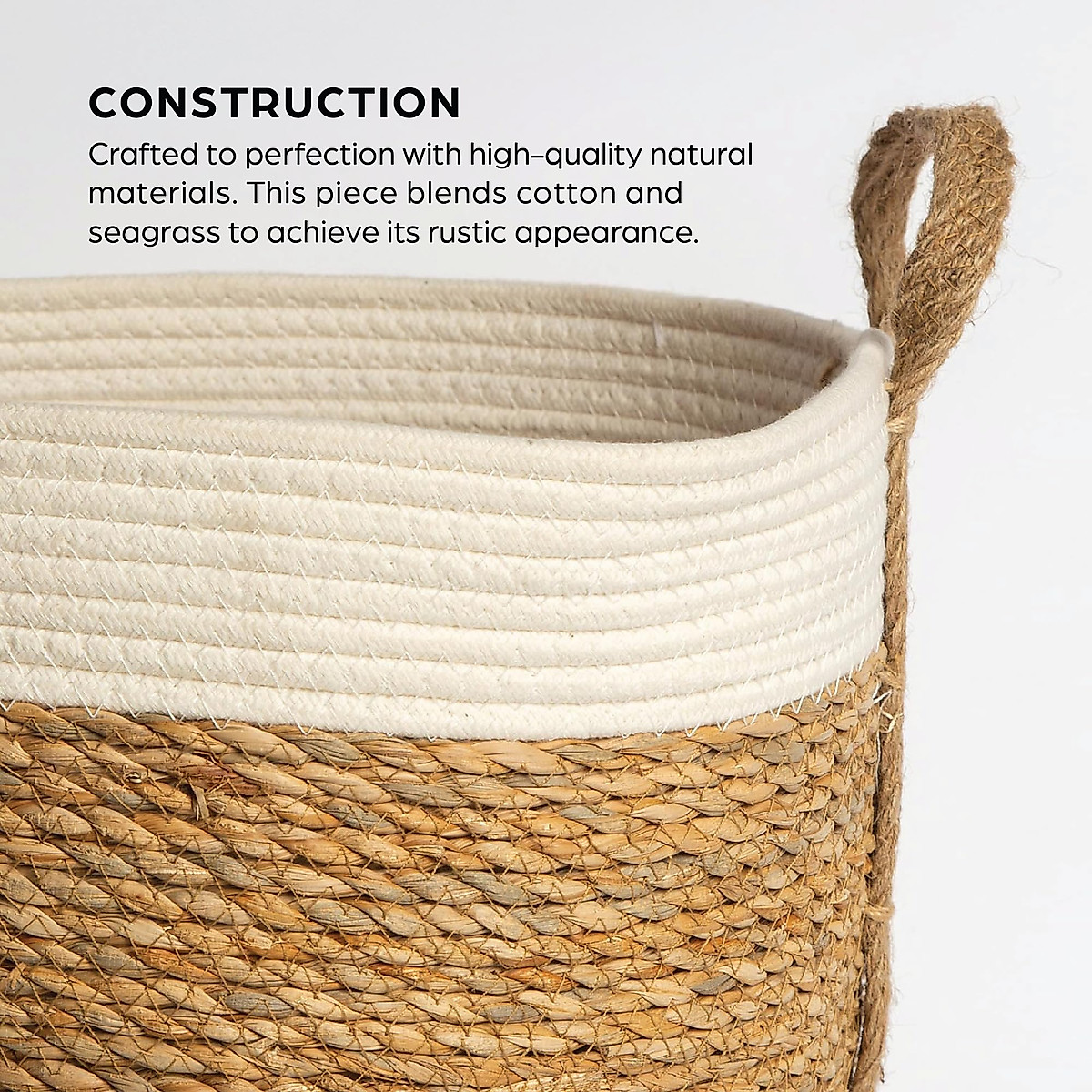 Porto Boutique Seagrass Basket w/Handles - Classic Coastal Charm, Exquisite Versatile & Stylish Natural Storage & Subtle Woven Décor Solution in Timeless Elegant Cream Hue - Home Essential (Large)