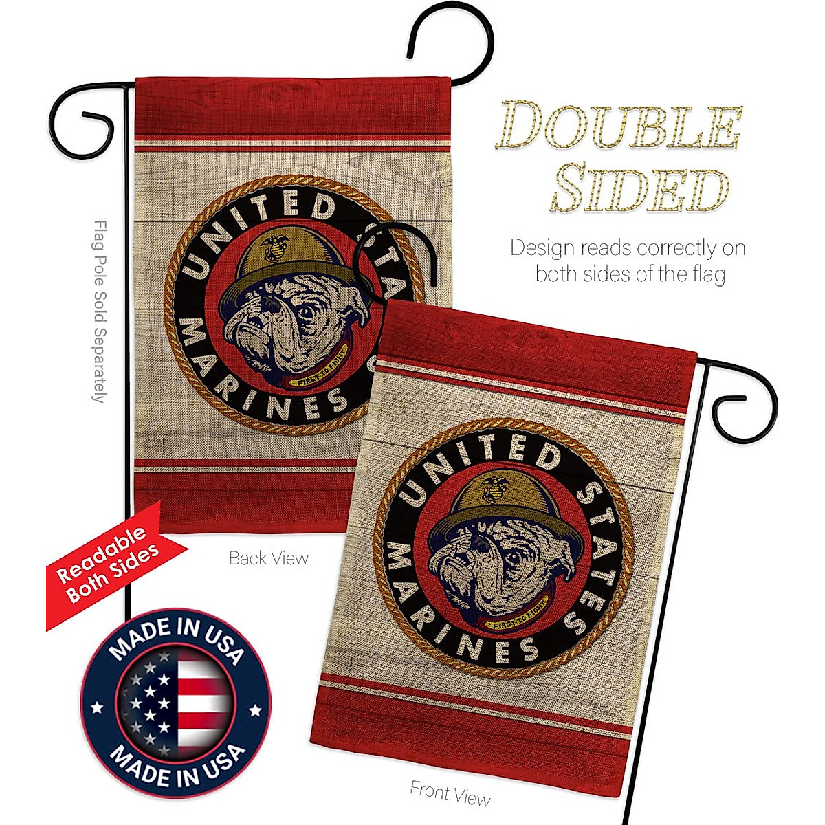 Marine Bulldog Burlap Garden Flag - Set with Stand Armed Forces Corps USMC Semper Fi United State American Military Veteran Retire Official - House Banner Small Yard Gift Double-Sided 13 X 18.5