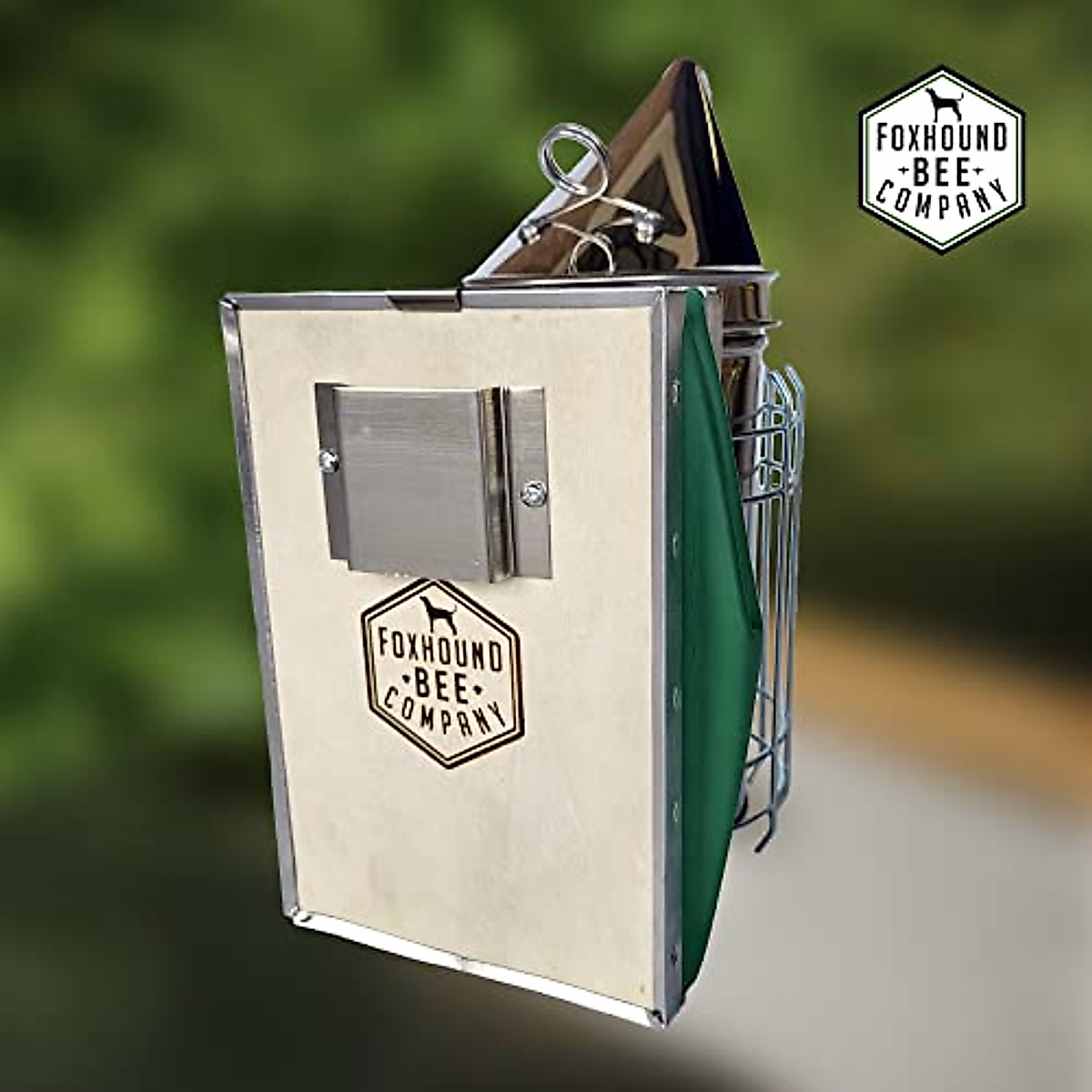 Foxhound Bee Co Stainless Steel 11-inch Smoker for Beekeeping with Heat Chamber, Burn Shield, Green Bellow and Heavy Duty Features for Producing Smoke when Working Bee Hives