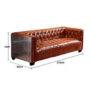 NauticalMart Aluminum Aviator Three Seater Sofa, Real Leather and Aluminum