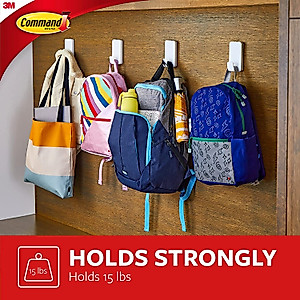Command 15 Lb XL Heavyweight Wall Hook, Damage Free Hanging Wall Hook with Adhesive Strips, Heavy Duty Single Wall Hook for Hanging Back to School Organizers, 2 White Hooks and 8 Command Strips