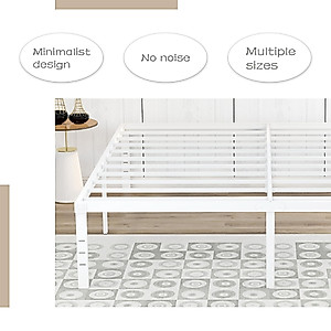 alazyhome 18 Inch Metal Twin Size Bed Frame Heavy Duty Platform Noise Free Steel Slat Support Easy Assembly Noise Free No Box Spring Required White