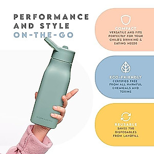 Neon Kactus Silicone Kids Bottle | Kids Water Bottle with Straw and Carry Handle for School, Travel, Sports | Drinking Bottle for Girls and Boys | BPA-Free, Dishwasher-Safe | Happy Camper, 340ml