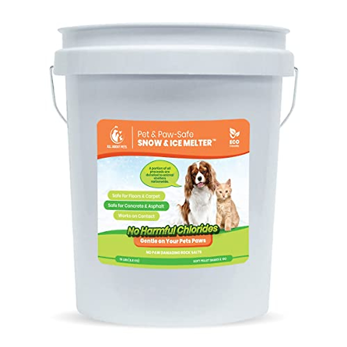 All About Pets Snow and Ice Melt - Gentile on Your Pets Paws and Made with No Toxic Chlorides or Painful Rock Salt Safe for Dogs & Cats - 15 lb Bucket