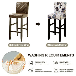 SearchI Stretch Bar Stool Covers Set of 4, Stretch Removable Washable Printed Bar Stool Chair Covers, Counter Height Chairs Covers for Kitchen Dining Room Cafe Furniture (Purple Flower)