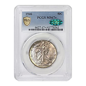 1946 No Mint Mark American Silver Walking Liberty Half Dollar MS-67+ by CoinFolio $0.50 PCGS/CAC MS67+