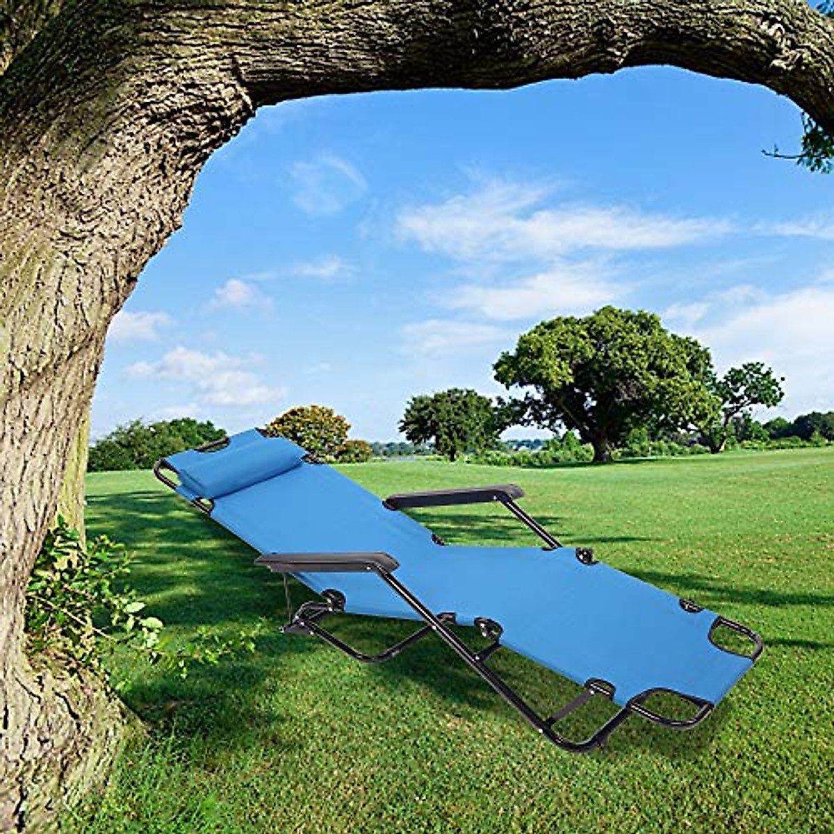 RHC-202 Portable Dual Purposes Extendable Folding Reclining Chair with Pillow, Zero Gravity Recliner Lawn Patio Outdoor Porch Beach Backyard Anti Gravity Chair Folding Reclining amping Chair Blue