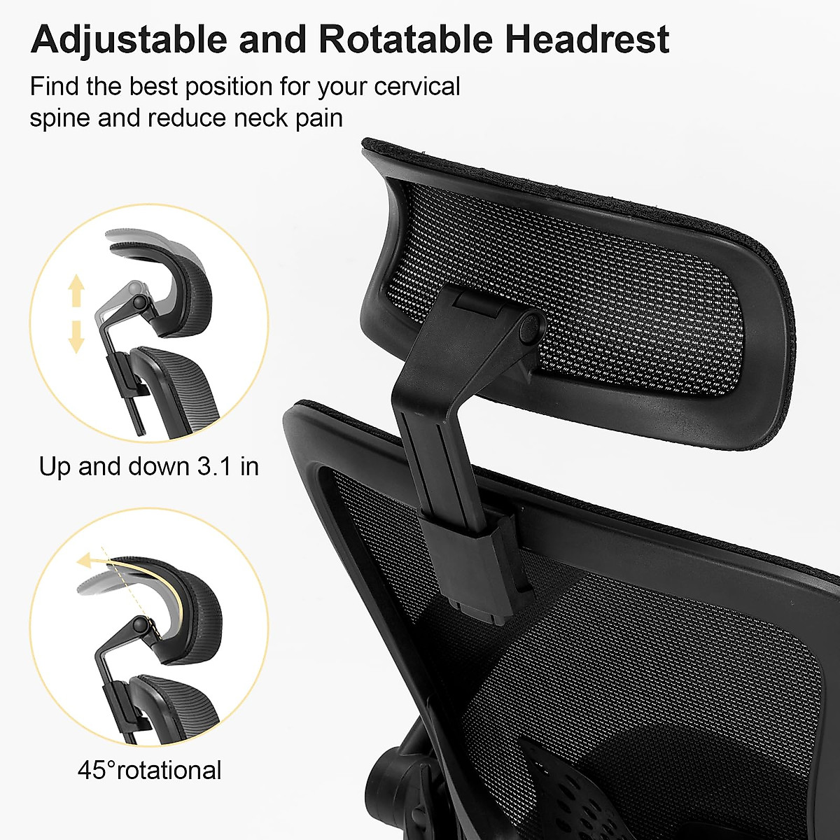 Luckyear Big and Tall Office Chair, 400lbs Heavy Duty Ergonomic Desk Chair with Soft 3D Modeling Foam Cushion Home Office Desk Chairs with Adjustable Headrest Seat Height Executive Computer Task Chair