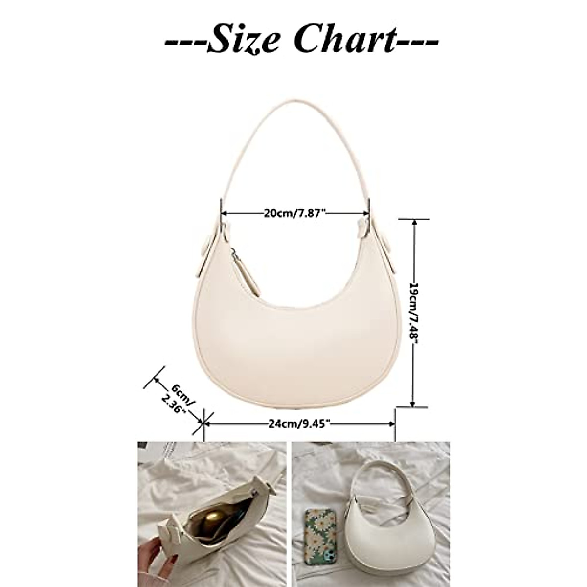 HANDAFA PU Leather Moon Bag Half Moon Hobo Bag Crescent Saddle Shoulder Purse For Women(Black)