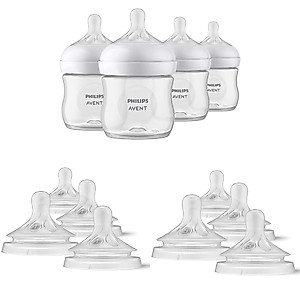 Philips Avent Natural Baby Bottle, 4oz, 4pk, SCY900/04 & Natural Response Baby Bottle Nipples Flow 4, 3M+, 4pk, SCY964/04 & Natural Response Baby Bottle Nipples Flow 5, 6M+, 4pk, SCY965/04