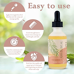 Ash & Beau Hair Growth Oil with Biotin, Rosemary, Castor, Tea Tree, Ginger - Growth Treatment That Promotes Thicker, Longer & Stronger Hair (60ml)