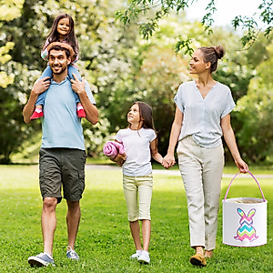 Easter Baskets for Kids 2 Packs Easter Egg Hunt Baskets for Boys and Girls Easter Bunny Candy Storage Gift Basket Easter Day Decorations (Stripe Multi+Blue)