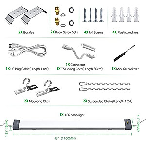 NUOGUAN 100W&120W Linkable LED Shop Light,13000LM Led Utility Shop Lights,5000K Daylight LED Ceiling Lights for Garages Workshops with Plug and ON/Off Pull Chain Hanging & Flush Mount ETL