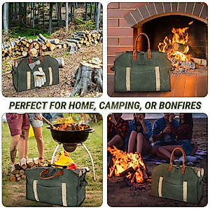 EIVOTOR Multifunction Firewood Carrier Bag, Extra Large Waxed Canvas Wood Log Carrier for Firewood with Soft Handles and Adjustable Shoulder Strap, Firewood Holder Tote Bag for Indoor Home or Camping