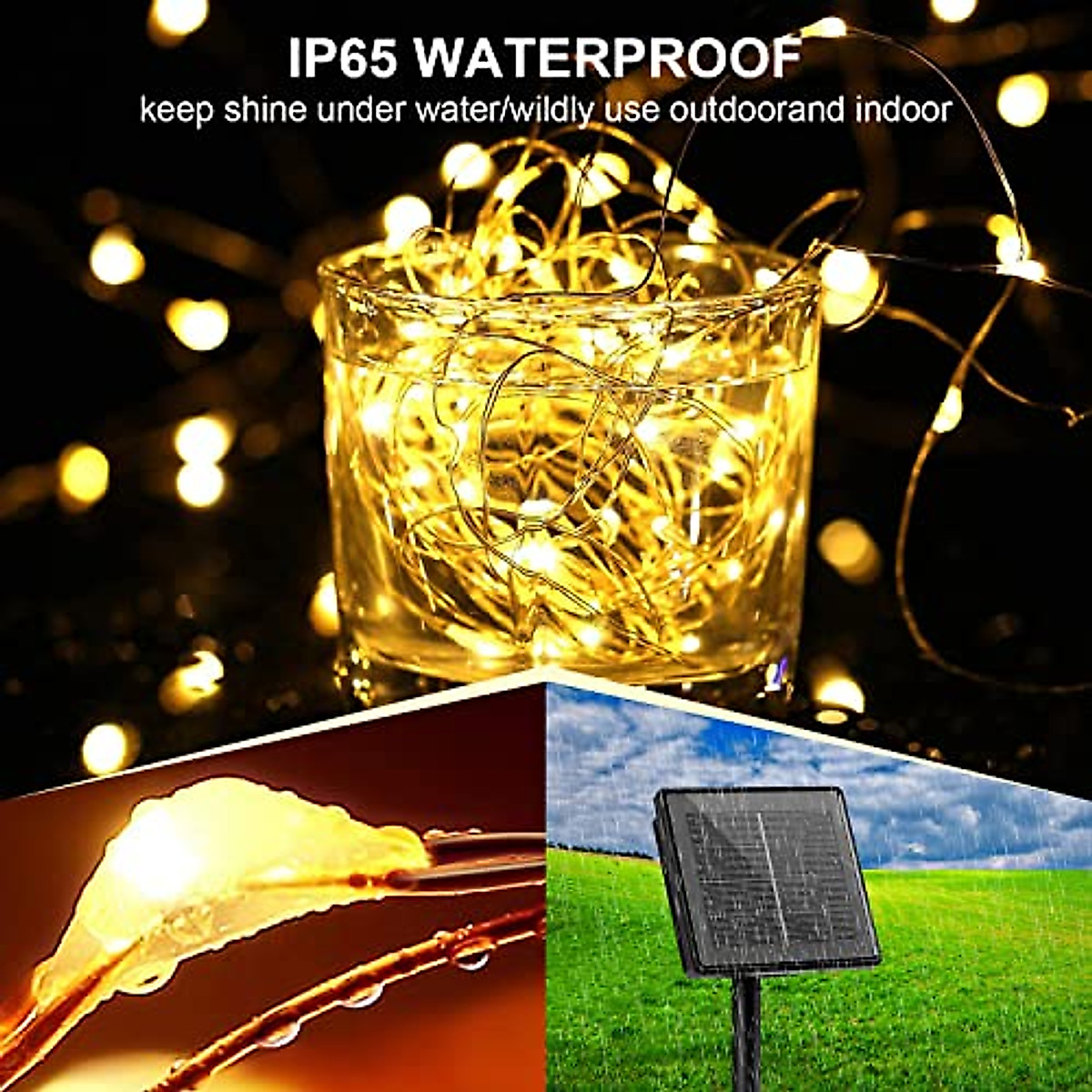 2 Pack Solar Fairy Lights Outdoor, 39.37ft 120 LED 8 Modes Warm White Solar String Lights Waterproof, Copper Wire Lights for DIY Decoration Garden Party Wedding Patio Yard