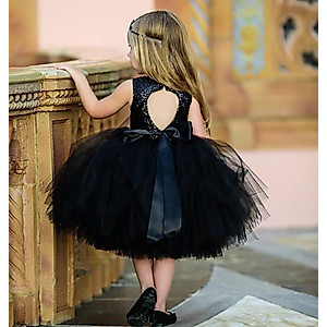 Baby Girls Sleeveless Flower Wedding Pageant Princess Bowknot Party Dress Infant Lace Tutu Dresses 0-5Years (Black, 18~24Months)
