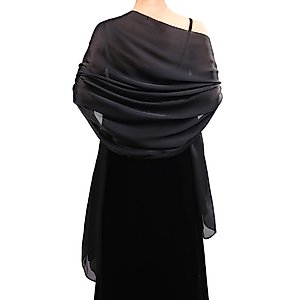 WILLBOND Womens Shawl Chiffon Bridal Evening Soft Wrap Scarf, Chiffon Scarf Ribbon Scarf Satin Scarf for Evening Dresses(L,Black 2)