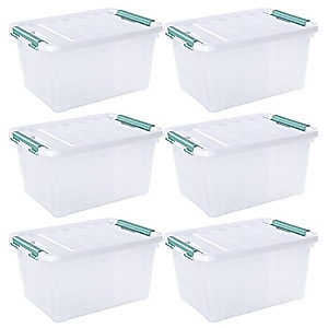Afromy Set of 6 Latching Storage Box, Plastic Storage Bin with Lid, 20 Quart, Clear
