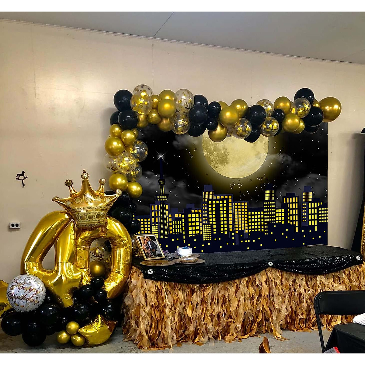 Super City Superhero Backdrop for Photography 7x5FT Yellow Full Moon Skyline Cityscape Theme Photo Background Baby Shower Boys Birthday Party Cake Table Decoration Banner Props (84x60 inch)