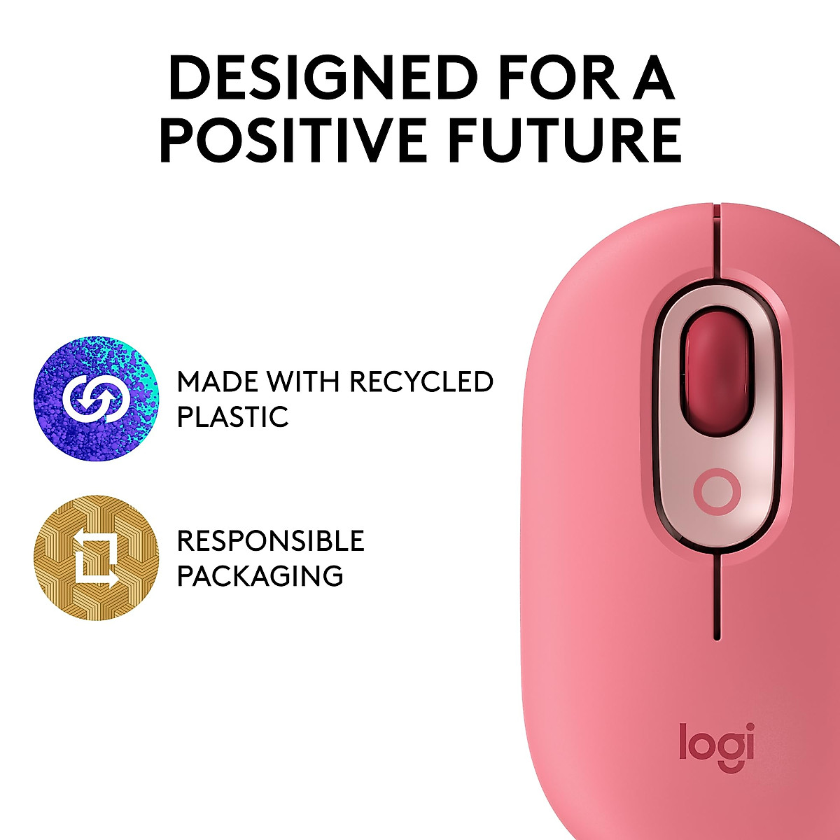 Logitech POP Mouse, Wireless Mouse with Customizable Emojis, SilentTouch Technology, Precision/Speed Scroll, Compact Design, Bluetooth, Multi-Device, OS Compatible - Heartbreaker Rose