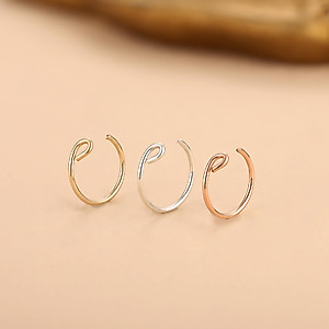 Set of 3 - Fake Clip On Nose Ring Hoop for Women - No Piercing Needed - 22 Gauge - 7mm - Faux Nose Septum Ring - Gold, Sterling Silver, Rose Gold - 22g