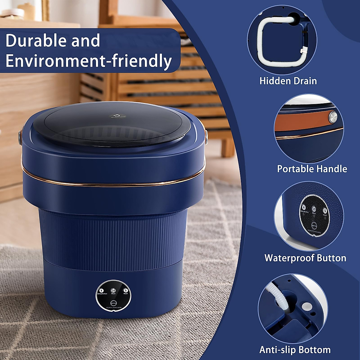Portable Washing Machine Mini Laundry Washer Small Folding Washer 9L Capacity for Apartment Traveling RV Camping Dorms,Foldable Washer Deep Cleaning for Underwear,Baby Clothes,Socks,Pet Clothes