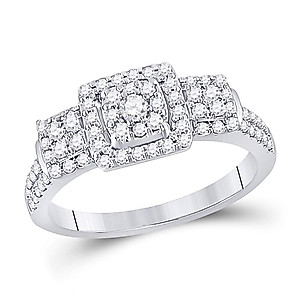 Dazzlingrock Collection 10kt White Gold Round Diamond Square Bridal Wedding Engagement Ring 1/2 Cttw
