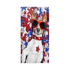 QUGRL Jack Russell Dog Hand Towels Independence Day Fingertip Towel for Bathroom 16 x 30 in, 4Th of July Kitchen Dish Towels Soft Quality Premium Washcloths Bath Decor for Guest Hotel Spa Gym Sport