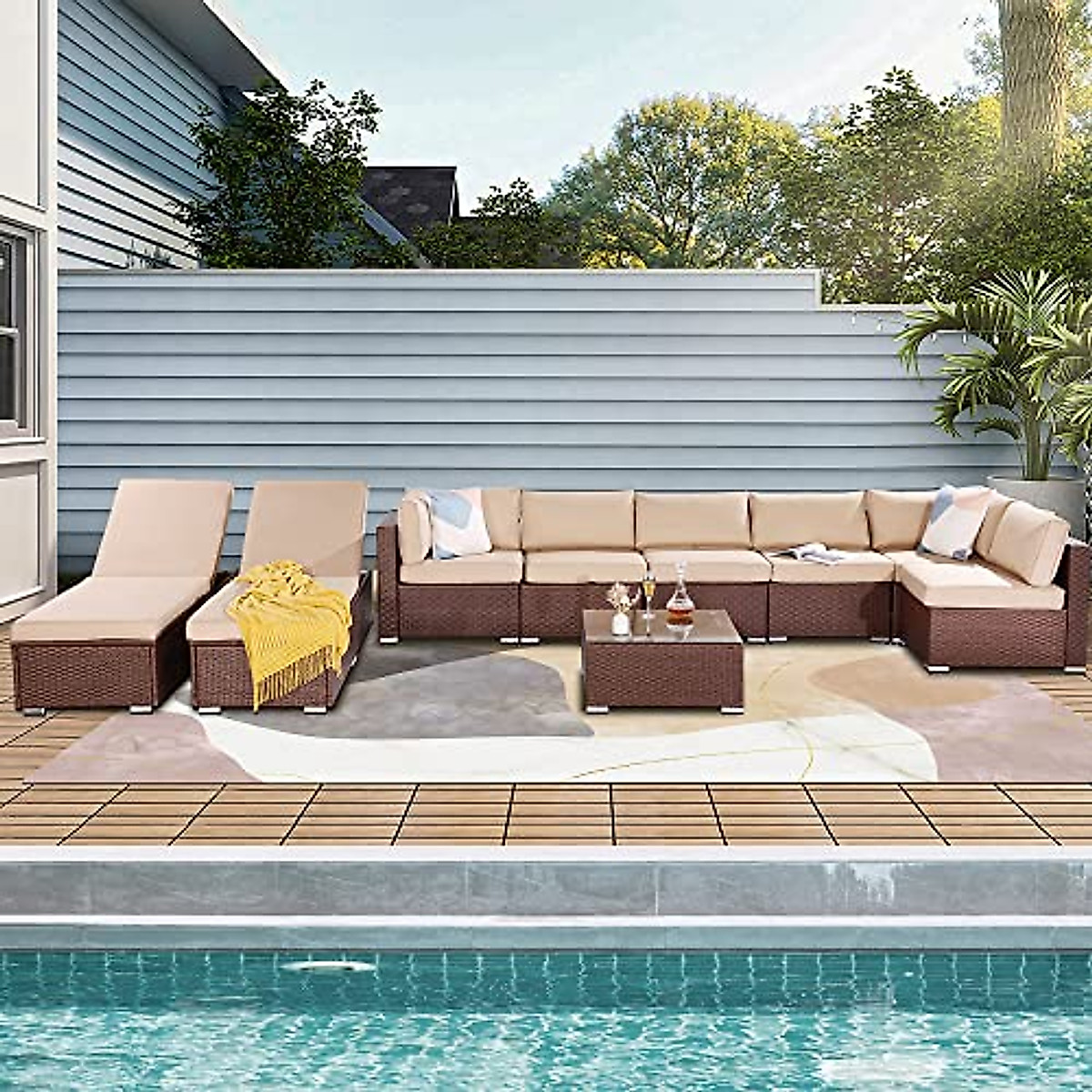 SUNVIVI OUTDOOR Patio Loveseat, 2 Piece Wicker Outdoor Sectional Couch with Removable Beige Cushions, Extra Sofa Furniture