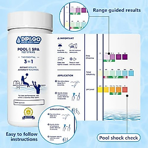 Pool and Spa Test Strips - 125 Strips 3 in 1 Pool Test Kit for pH, Total Chlorine, Total Alkalinity - Spa Test Strips for Hot Tub