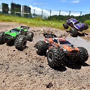 BEZGAR TM202 Toy Grade 1:20 Scale Remote Control Car,2WD Top Speed 15 Km/h Electric Toy Off Road 2.4GHz RC Monster Vehicle Truck Crawler with 2 Rechargeable Batteries for Boys Kids and Adults