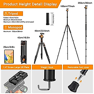 Tripod Camera Tripod, Victiv 82 inches Aluminum Tripod for DSLR, 80 inches Monopod, Lightweight Tripod with 360 Degree Ball Head Loads Up to 30 lbs for Travel and Work